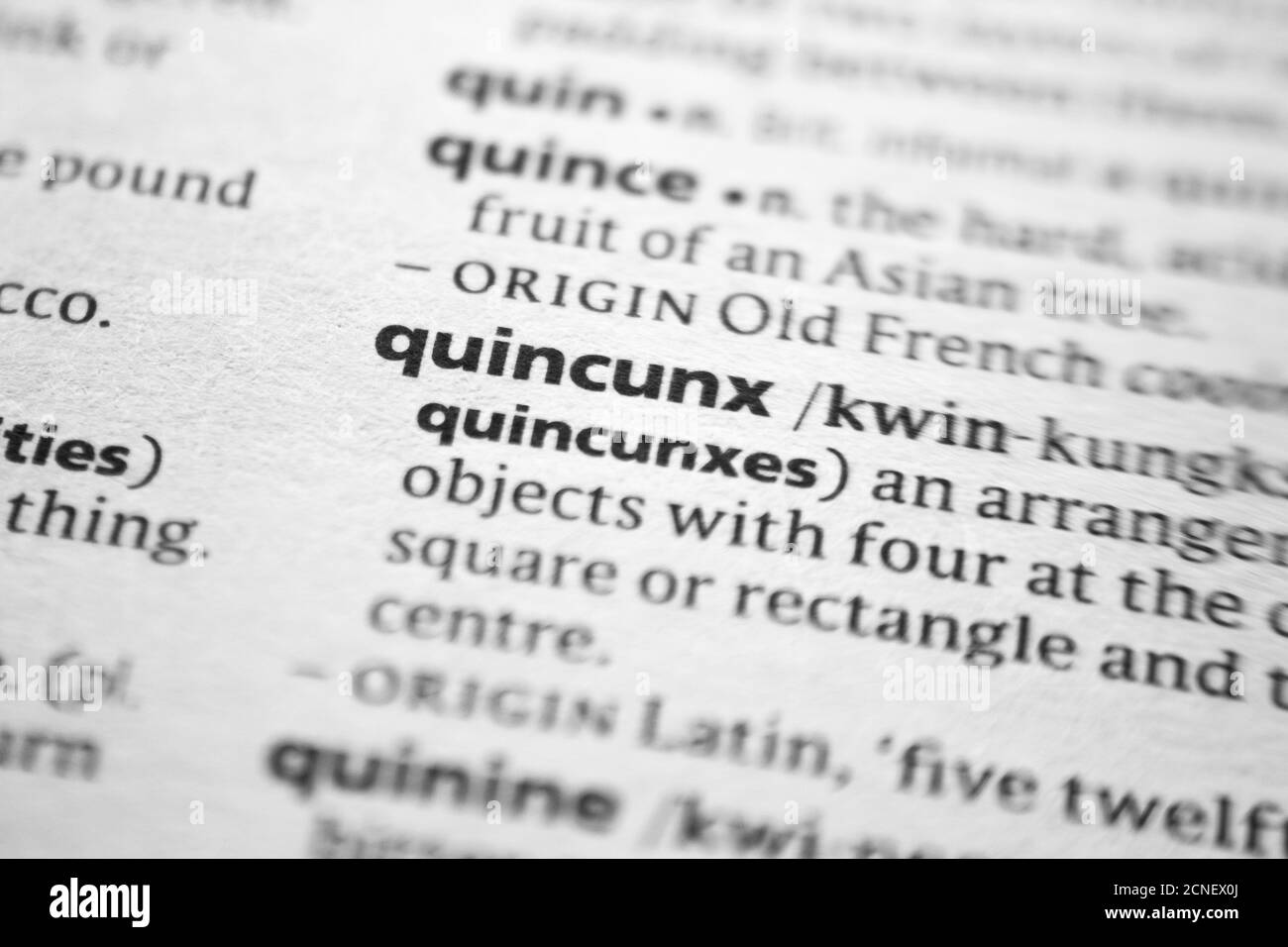 Word or phrase Quincunx in a dictionary Stock Photo - Alamy