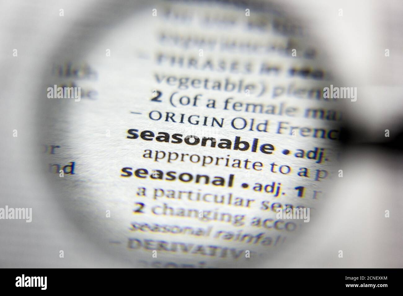 The word or phrase Seasonable in a dictionary Stock Photo - Alamy