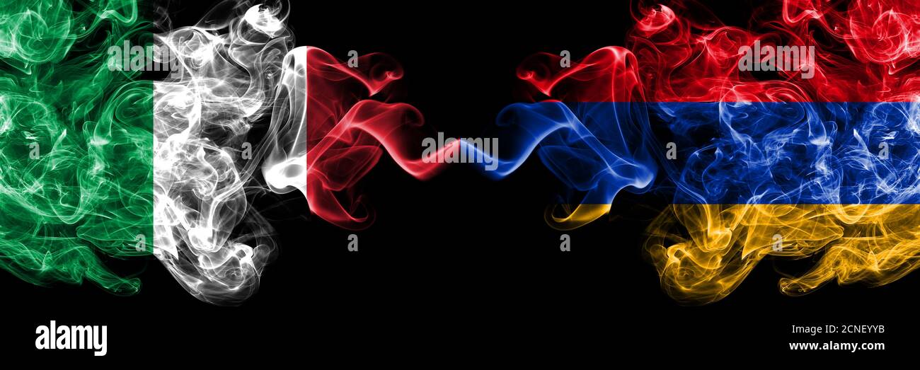 Italy vs Armenia, Armenian smoky mystic flags placed side by side ...