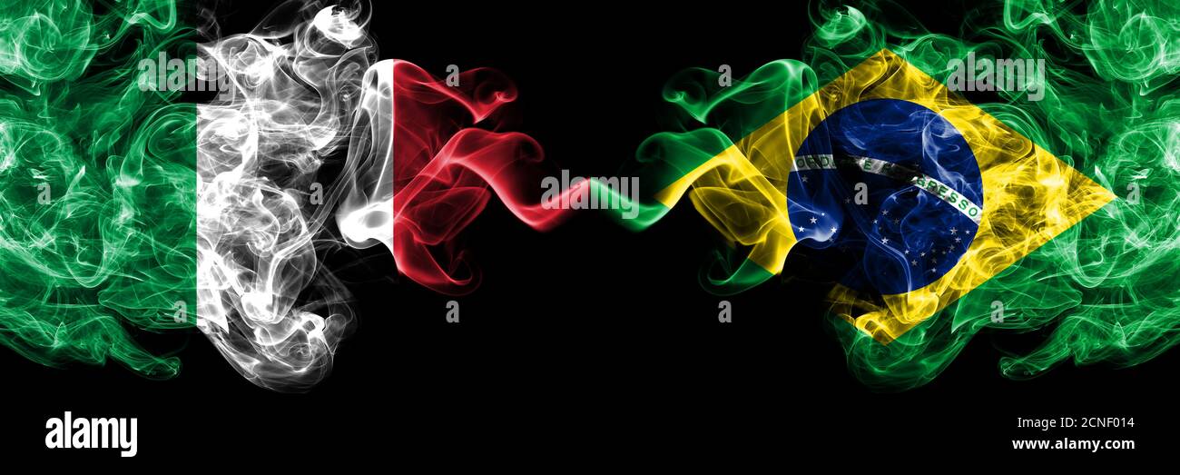 Italy vs Brazil, Brazilian smoky mystic flags placed side by side ...