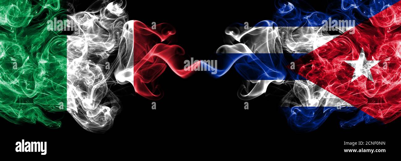Italy vs Cuba, Cuban smoky mystic flags placed side by side. Thick ...