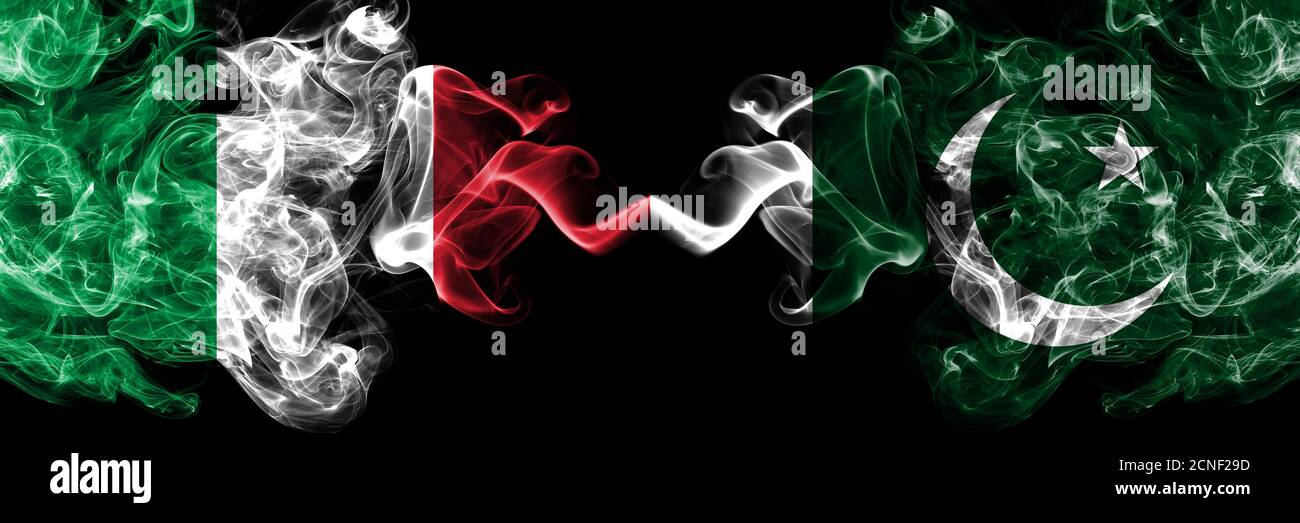 Italy vs Pakistan, Pakistani smoky mystic flags placed side by side ...