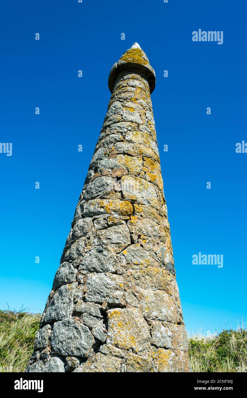 The obelisk, Pierre Aux Rats, marks the former location of a neolithic ...