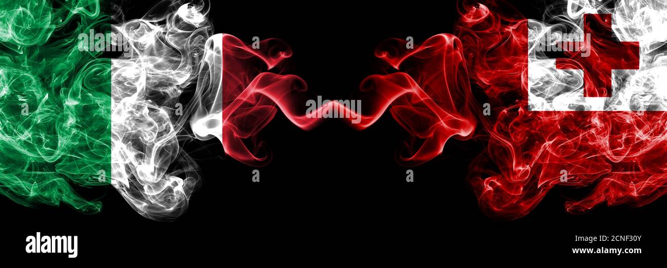 Italy vs Tonga, Tongan smoky mystic flags placed side by side. Thick ...