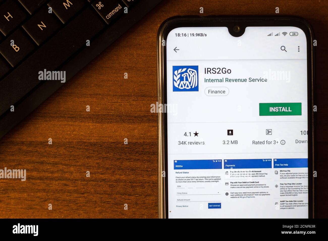 Ivanovsk, Russia - June 26, 2019: IRS2Go app on the display of ...