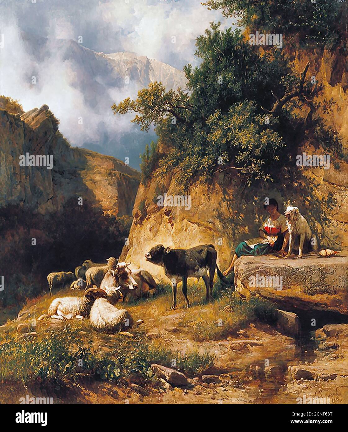 Markó András - Italian Landscape with a Shepherdess Resting by the ...