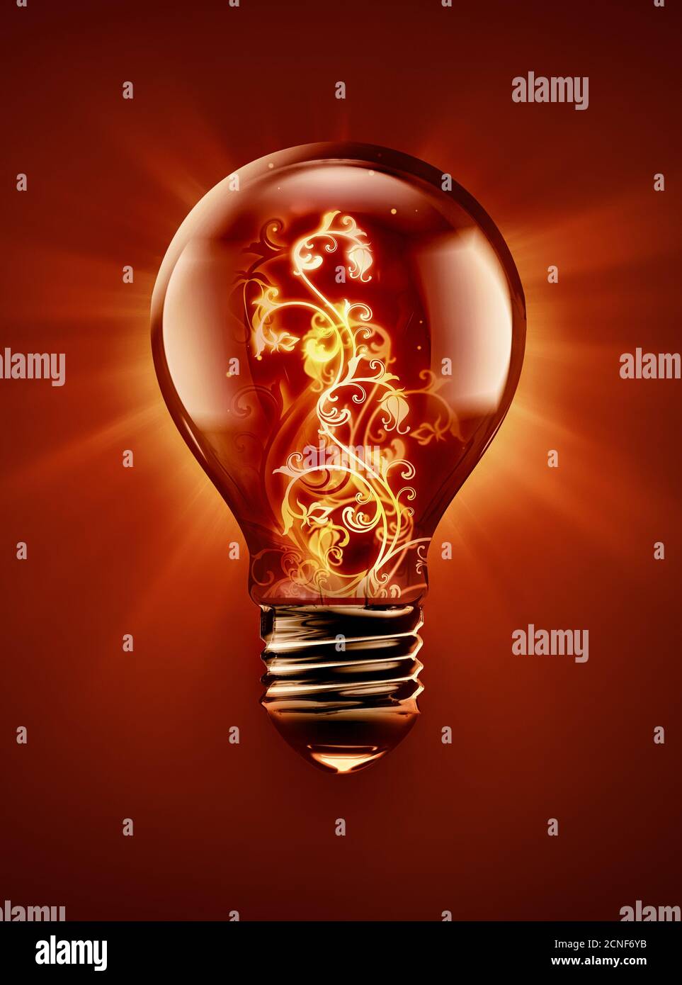 fire flower inside light bulb Stock Photo - Alamy