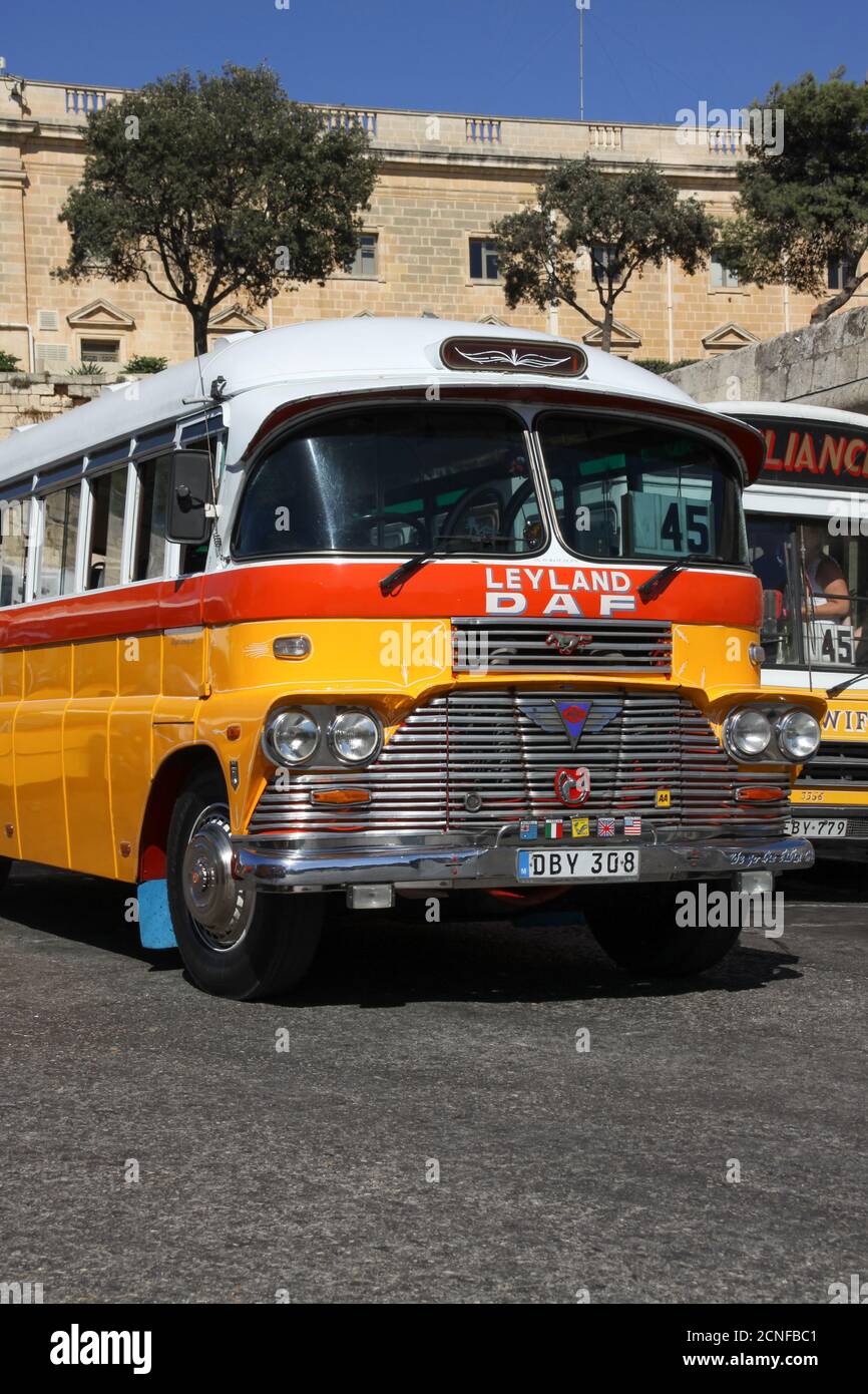Colourful vintage Leyland Tiger Cub bus in Valletta, Malta Stock Photo ...
