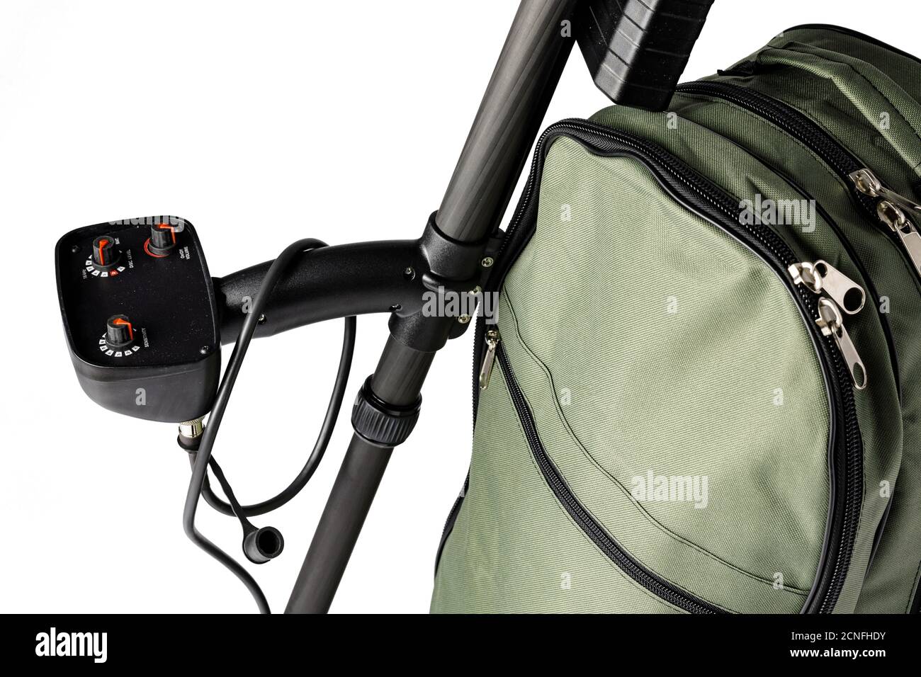 Metal detector and backpack isolated on white Stock Photo - Alamy