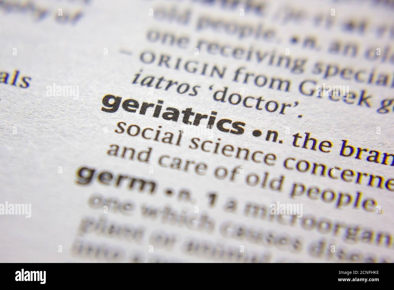 Word or phrase Geriatrics in a dictionary Stock Photo - Alamy