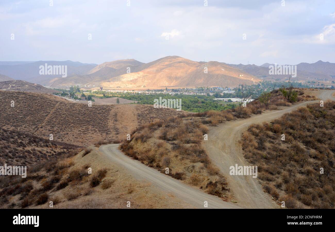 Panoramic view over burned landscape, destroyed by an ancient wildfire ...
