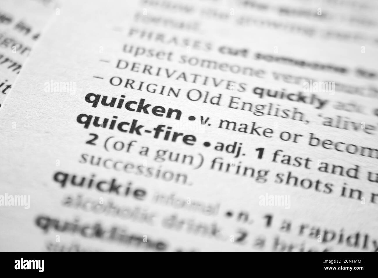 Word or phrase quicken in a dictionary Stock Photo - Alamy