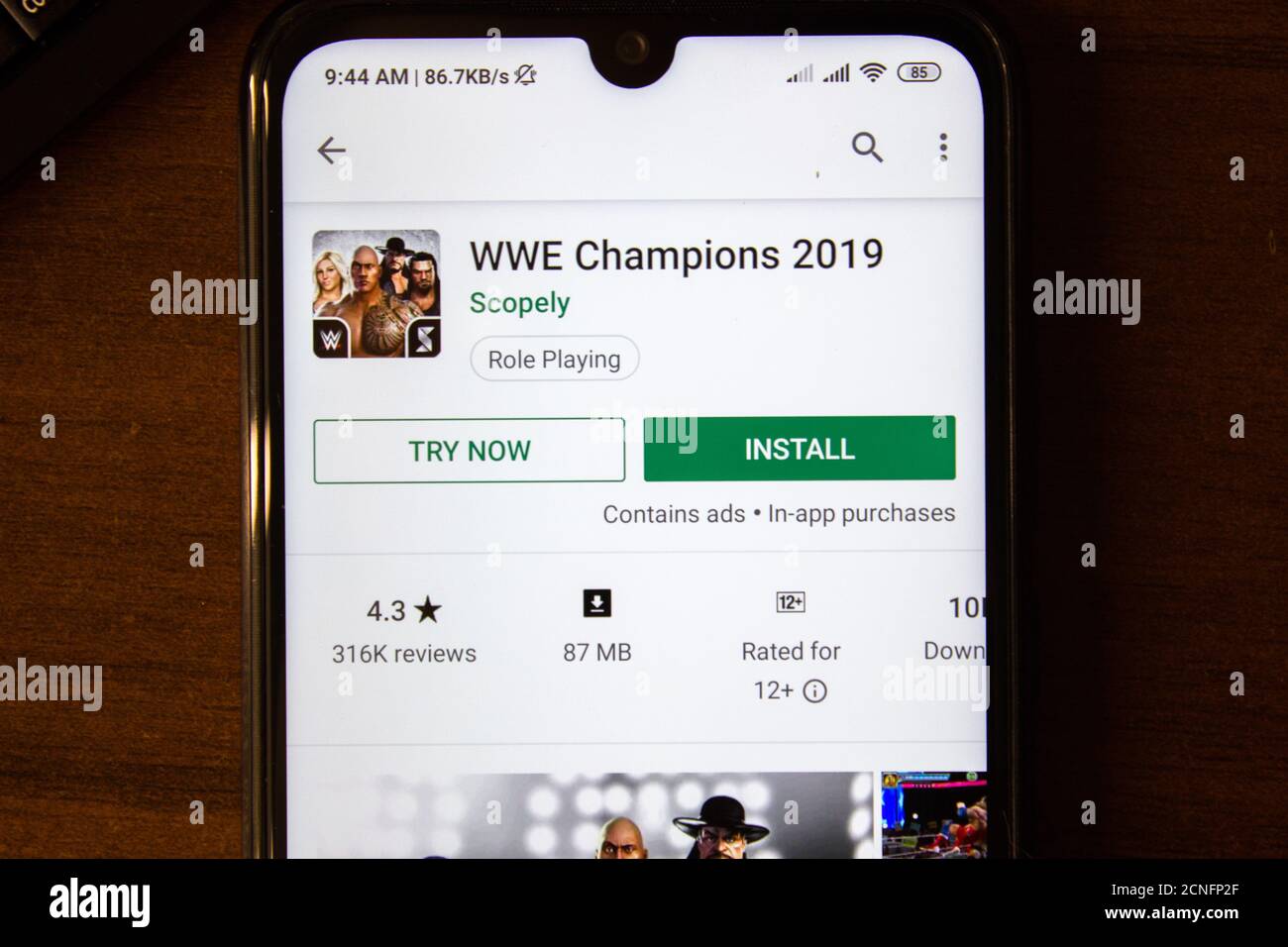 Ivanovsk, Russia - July 07, 2019: WWE Champions 2019 app on the display ...