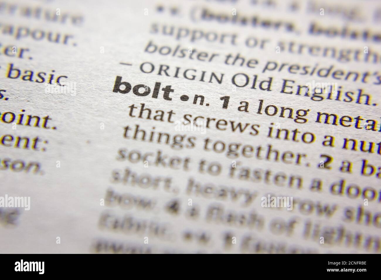 Word or phrase Bolt in a dictionary Stock Photo - Alamy