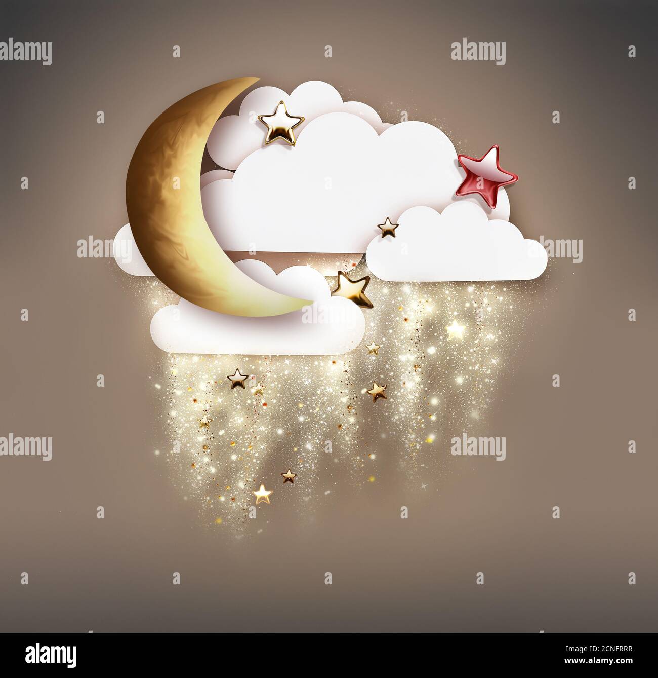 crescent moon, stars and clouds Stock Photo - Alamy