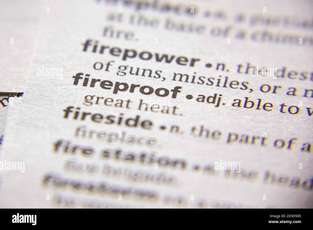 Word or phrase Fireproof in a dictionary Stock Photo - Alamy