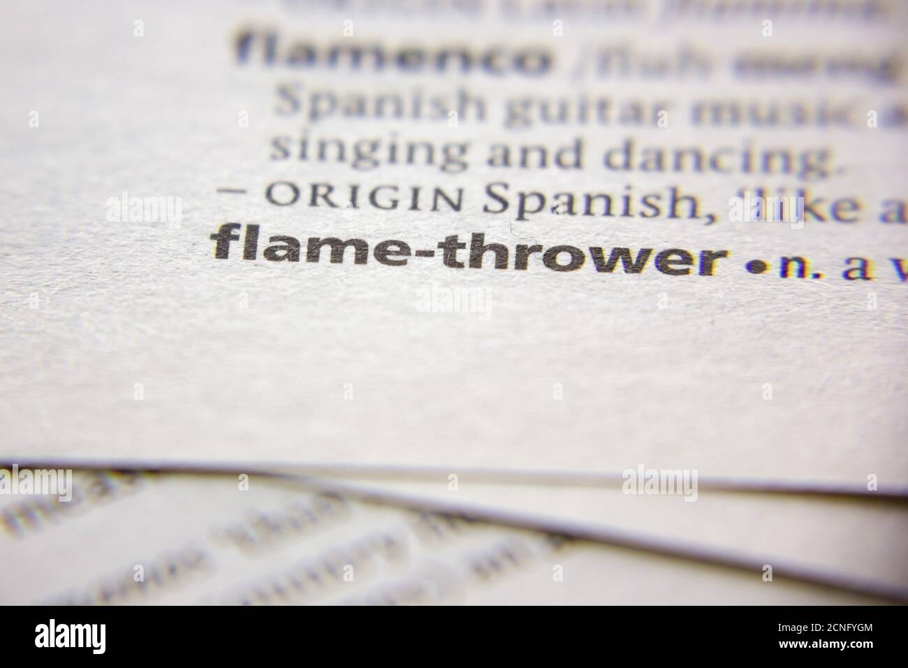 Word or phrase Flame-thrower in a dictionary Stock Photo - Alamy