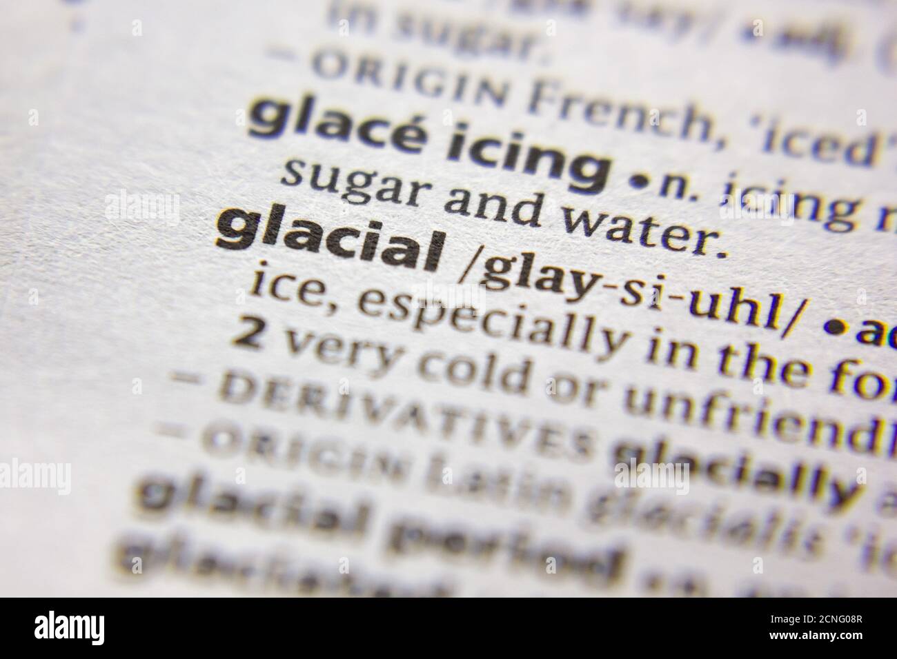 Word or phrase Glacial in a dictionary Stock Photo - Alamy