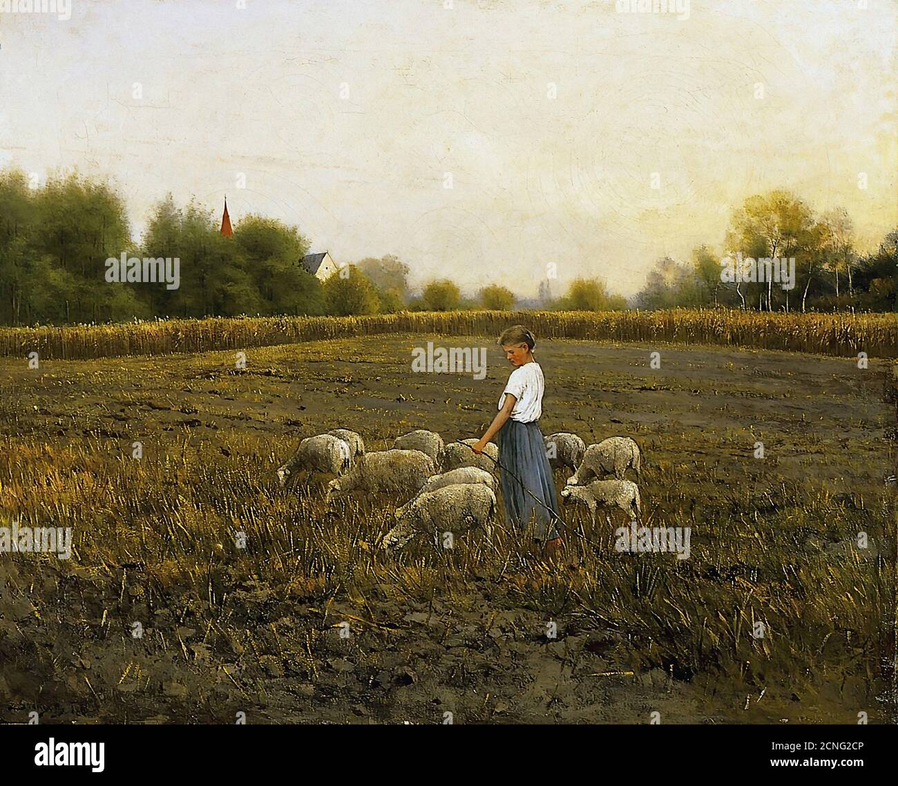 Spanyi Bela - Girl with Lambs - Hungarian School - 19th Century Stock Photo - Alamy