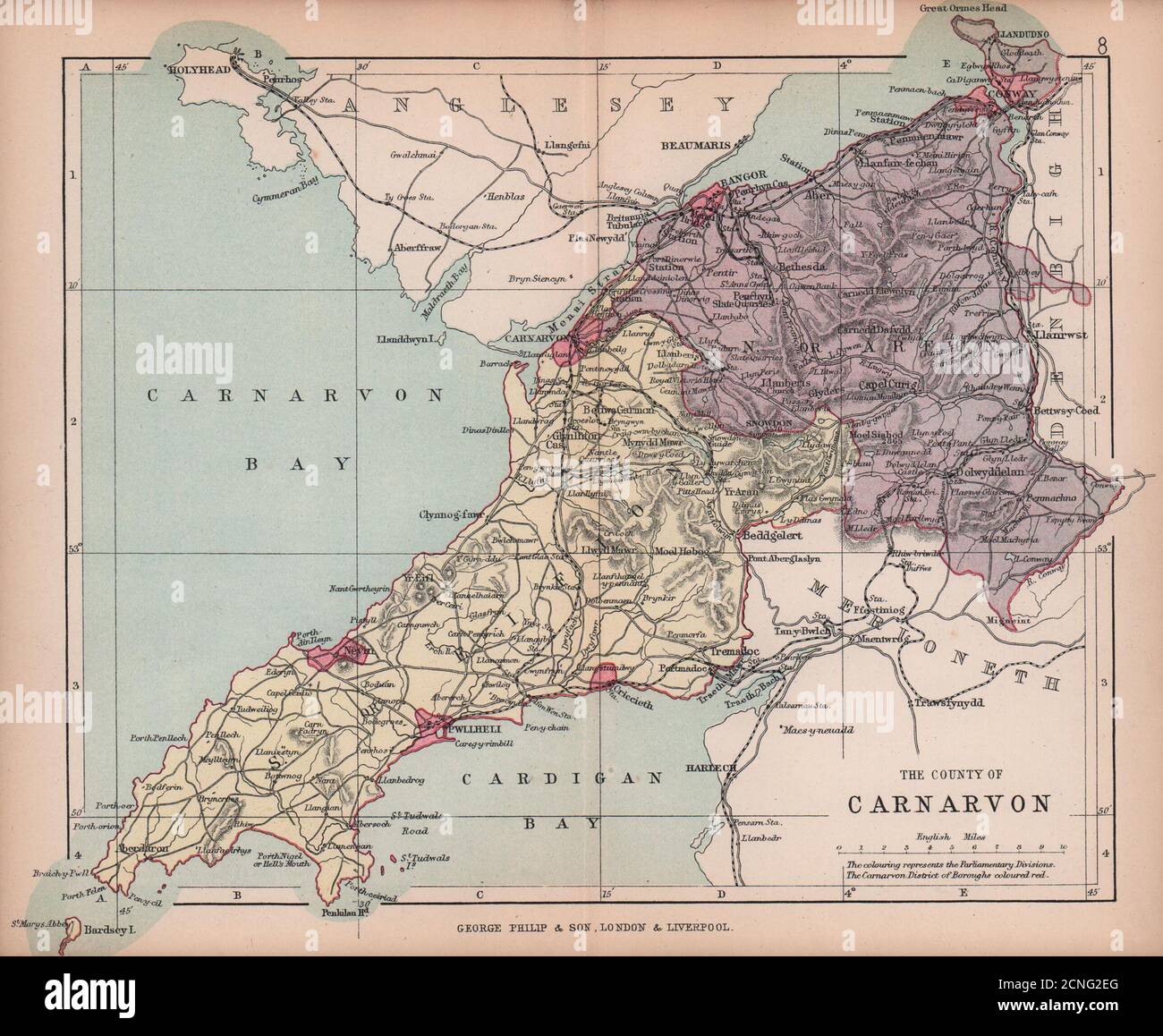 CAERNARFONSHIRE "County of Carnarvon" Bangor Conwy Wales BARTHOLOMEW ...