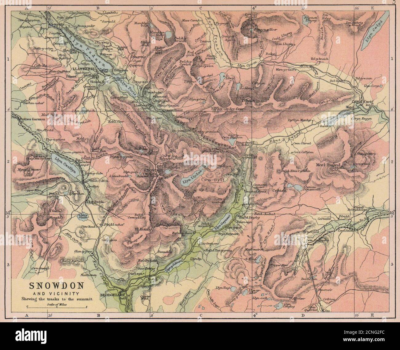 SNOWDONIA Snowdon showing tracks to the Summit Wales BARTHOLOMEW 1882 ...