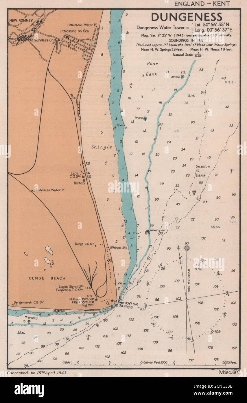 Dungeness, New Romney & Littlestone sea coast chart. Kent. ADMIRALTY ...