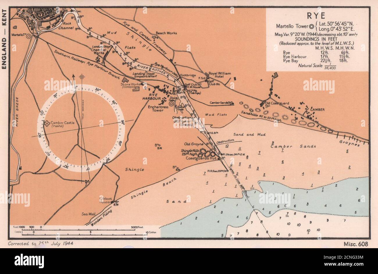 Rye Harbour sea coast chart. River Rother. Sussex. ADMIRALTY 1944 old ...