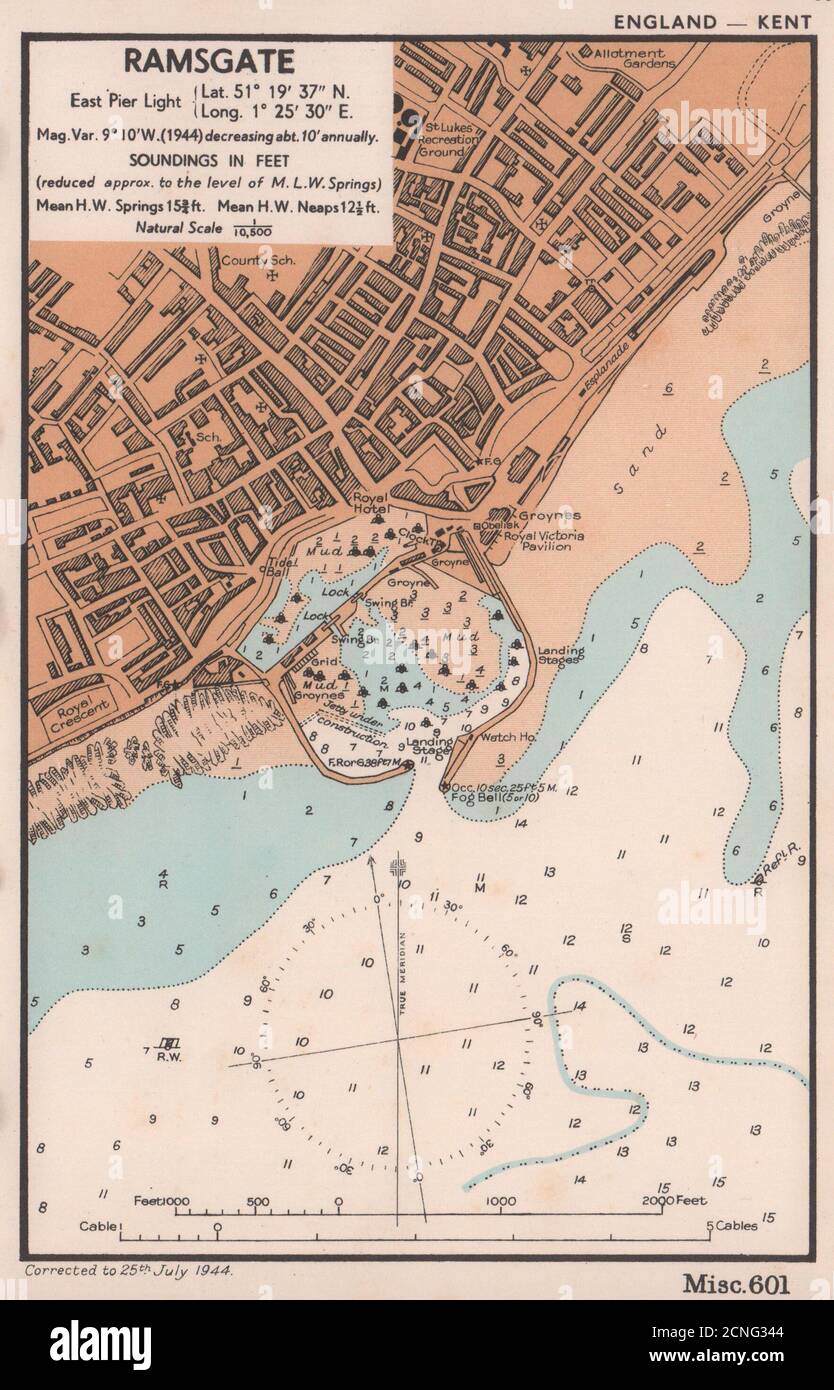Ramsgate town plan & sea coast chart. Kent. ADMIRALTY 1944 old vintage ...