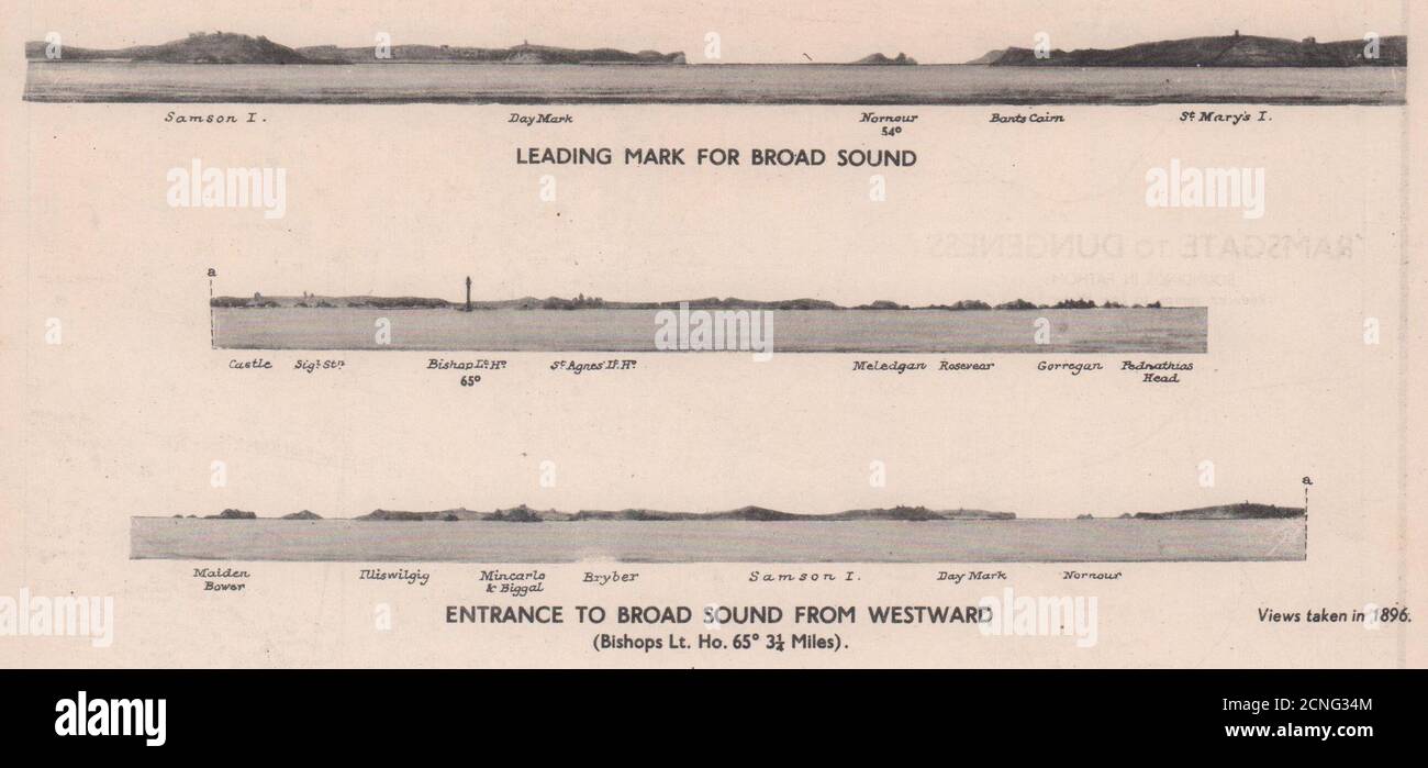 Entrance to Broad Sound from west. Scilly Isles coast profile ...