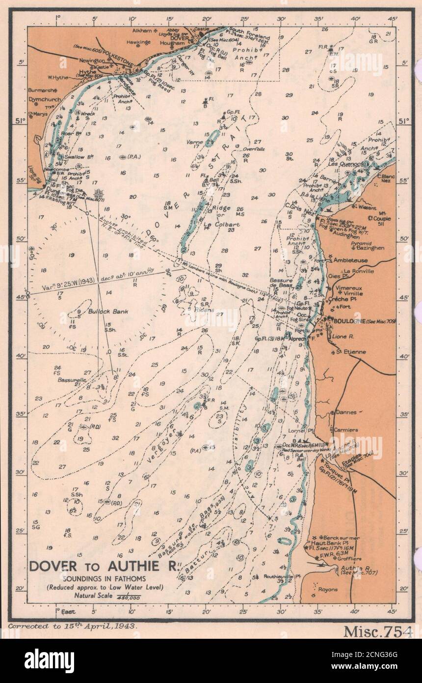 Dover to Authie River sea coast chart. D-Day planning map. ADMIRALTY ...