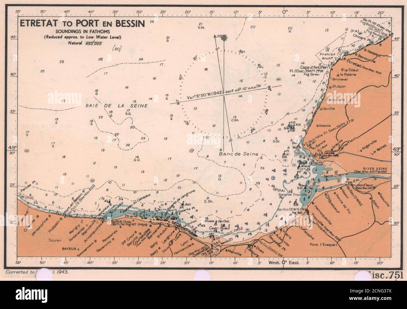 Étretat to Port-en-Bessin sea coast chart. D-Day planning map ...