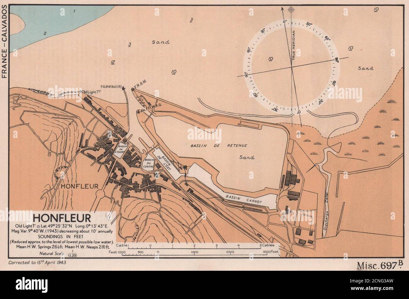 Honfleur town plan & sea coast chart. D-Day planning map. ADMIRALTY ...