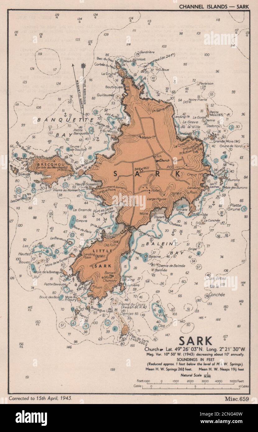 Sark sea coast chart. D-Day planning map. Channel Islands. ADMIRALTY ...