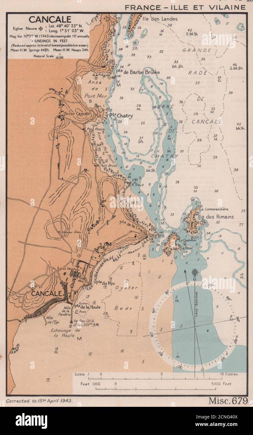 Cancale sea coast chart. D-Day planning map. Ille-et-Vilaine. ADMIRALTY ...