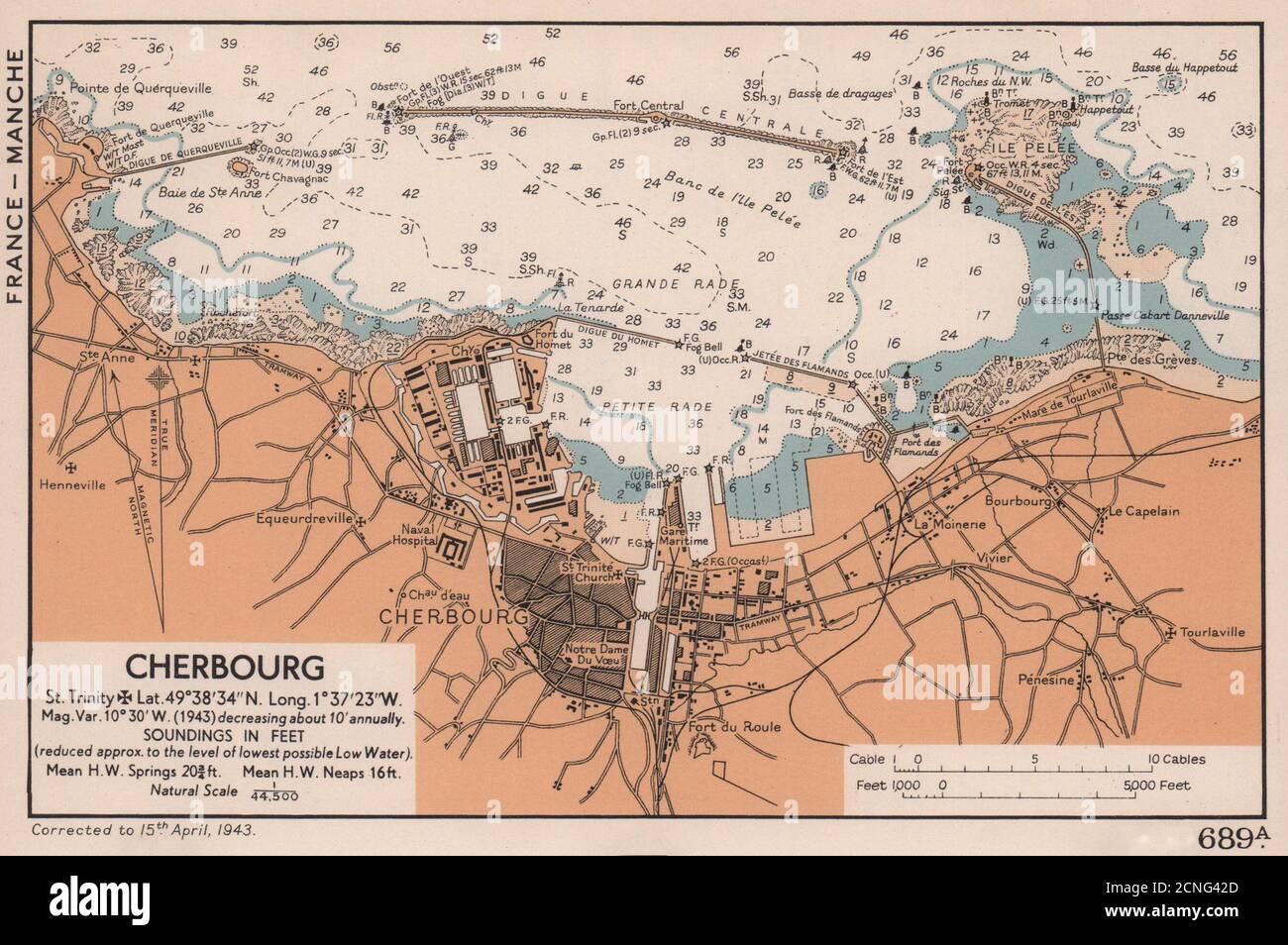 Cherbourg town plan & sea coast chart. D-Day planning map. ADMIRALTY ...