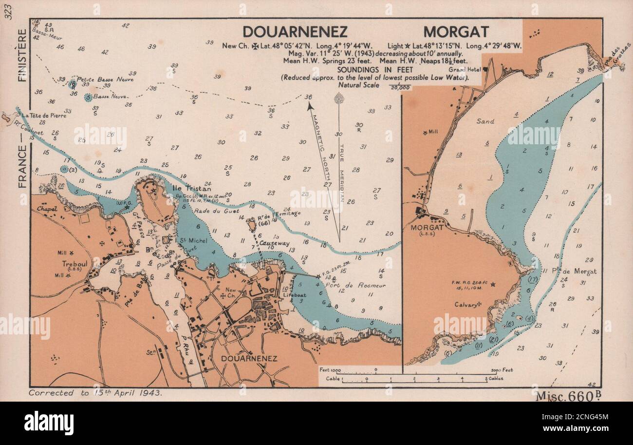 Douarnenez & Morgat town plan & sea coast chart. Finistère. ADMIRALTY ...