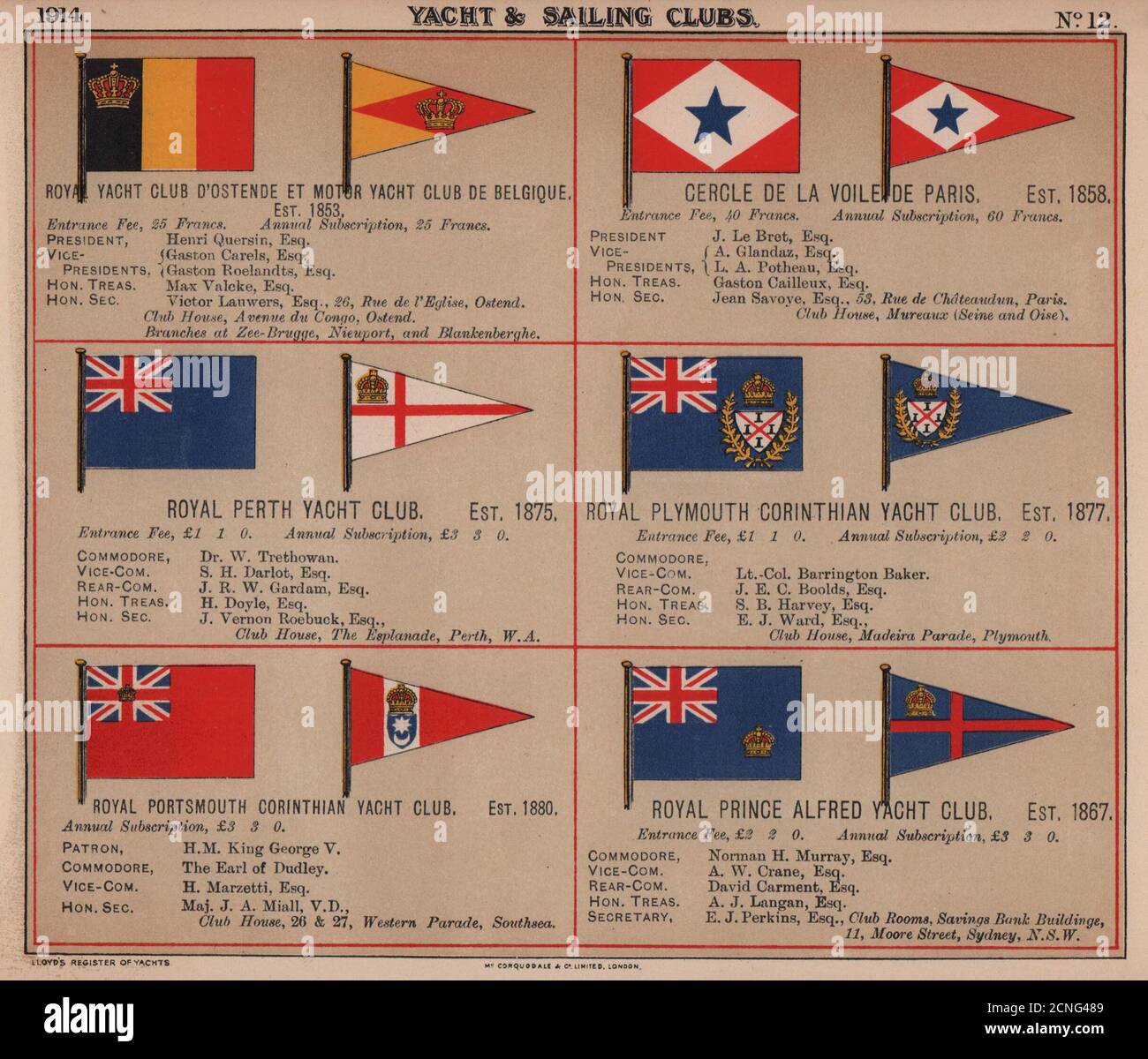 ROYAL YACHT & SAILING CLUB FLAGS N-P D Ostende Perth Plymouth ...