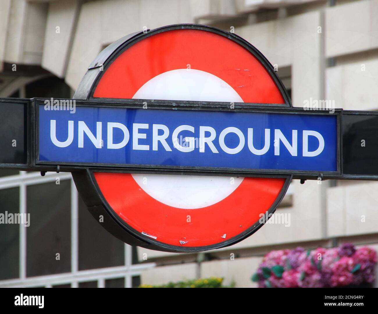 Underground sign seen outside a station in London Stock Photo - Alamy