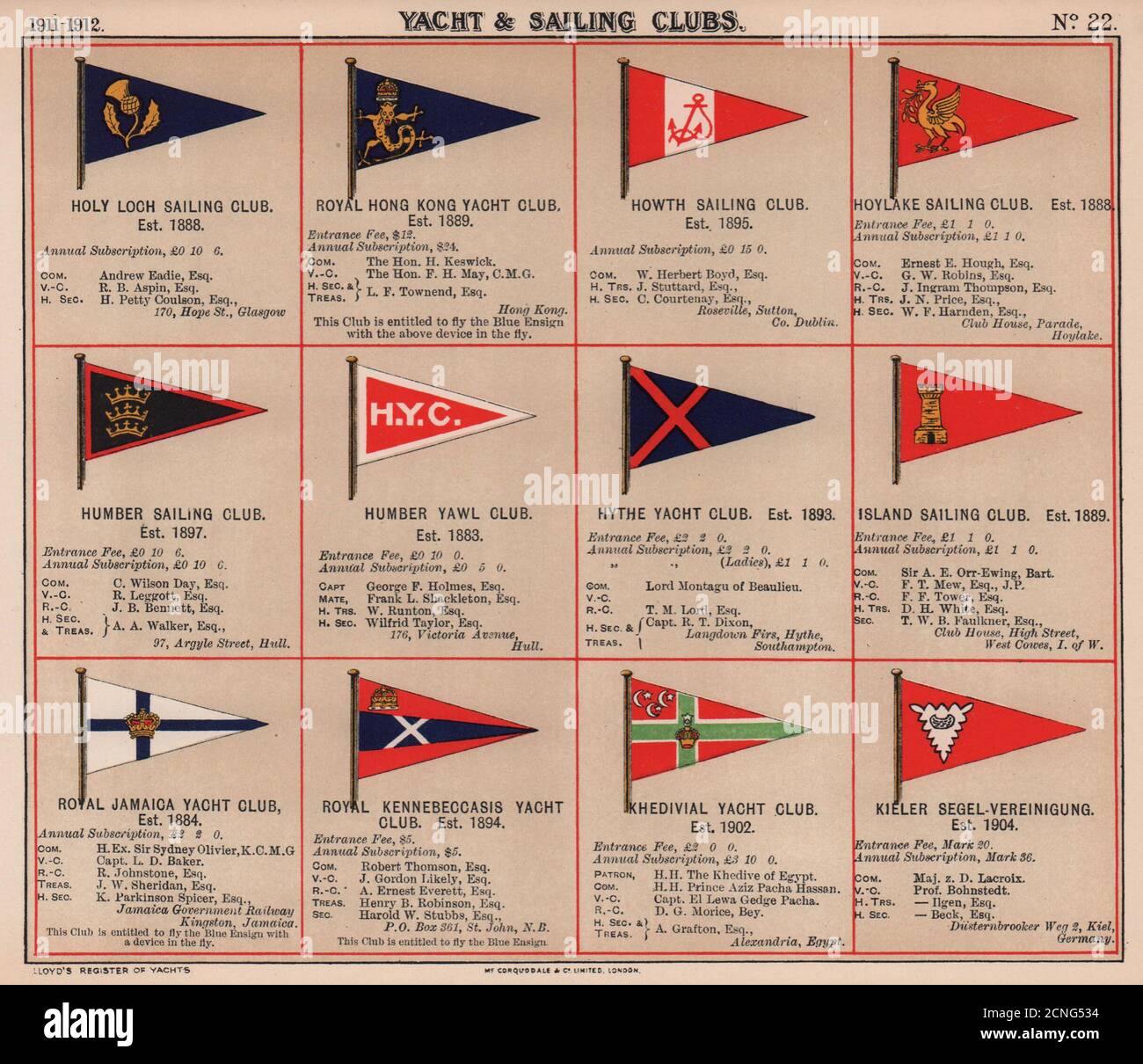 YACHT & SAILING CLUB FLAGS H-K Hong Kong Humber Jamaica Kennebeccasis ...