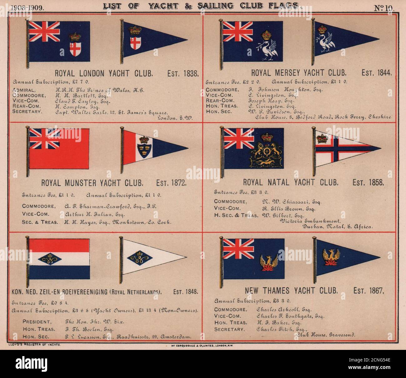 ROYAL YACHT & SAILING CLUB FLAGS L-N London Mersey Munster Natal New ...