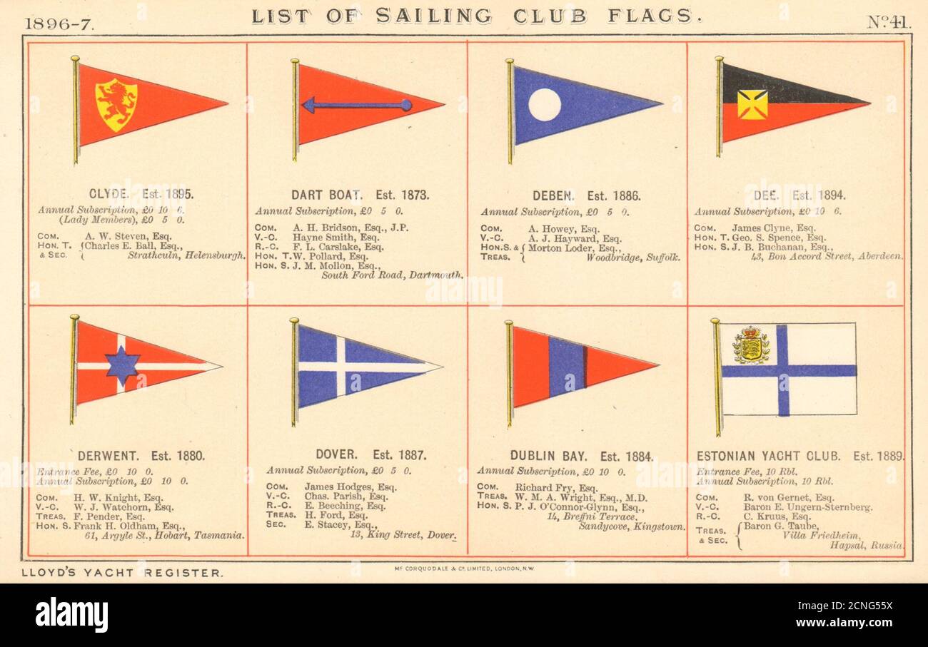 YACHT & SAILING CLUB FLAGS C-E Clyde Dart Boat Dee Derwent Dover Dublin ...