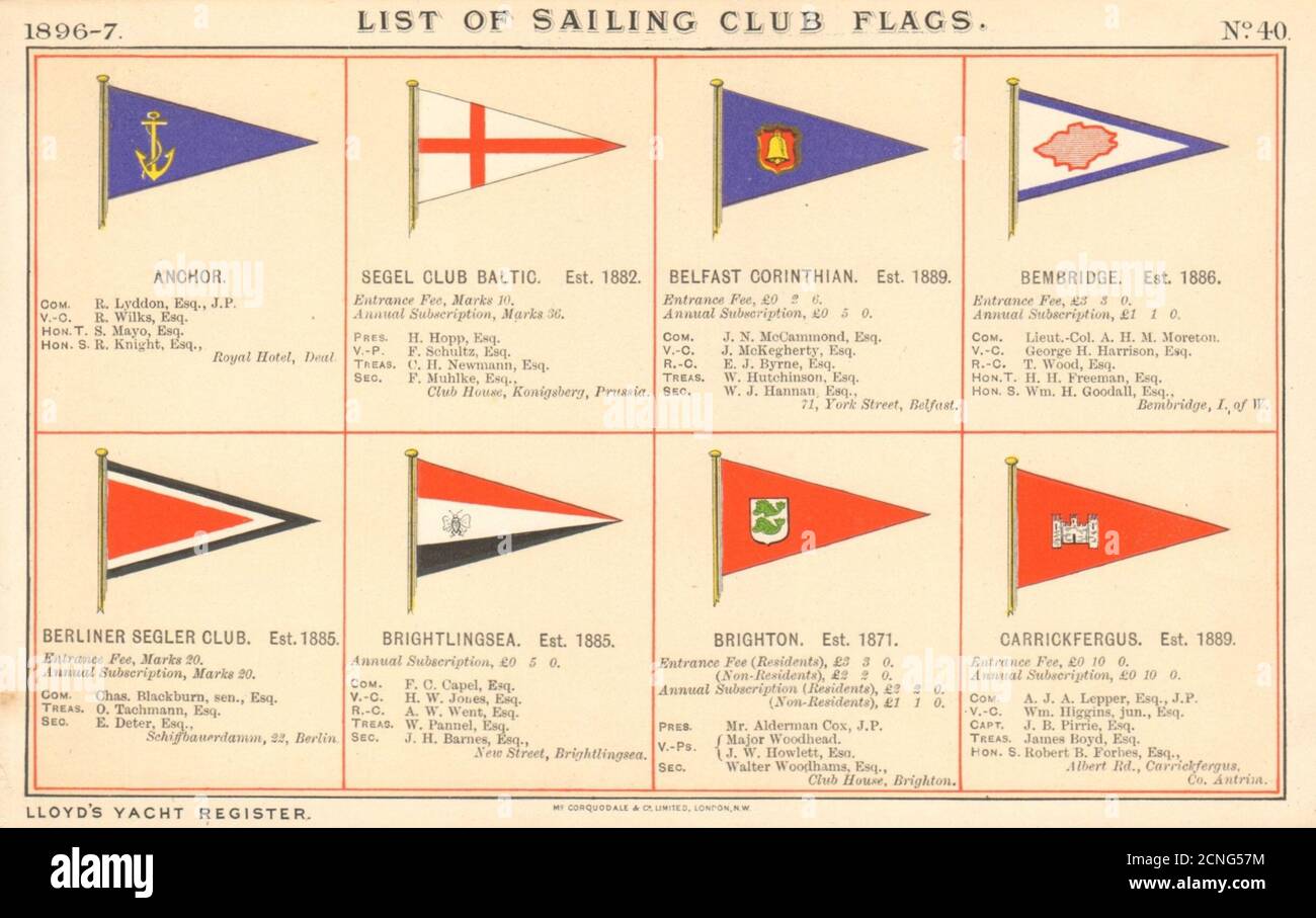 YACHT & SAILING CLUB FLAGS A-C Belfast Brightlingsea Brighton ...