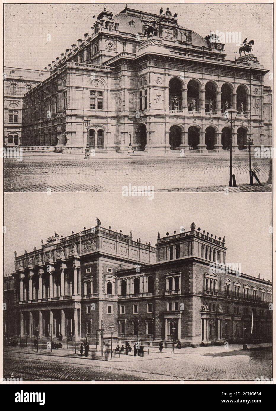 Vienna: 1. The Opera House 2. The Bourse. Austria 1903 old antique ...