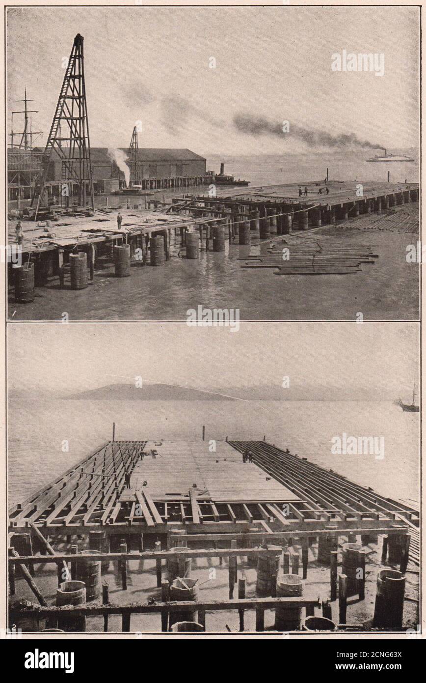 Howard Street Wharf, San Francisco, California. Wooden cylinder pier ...