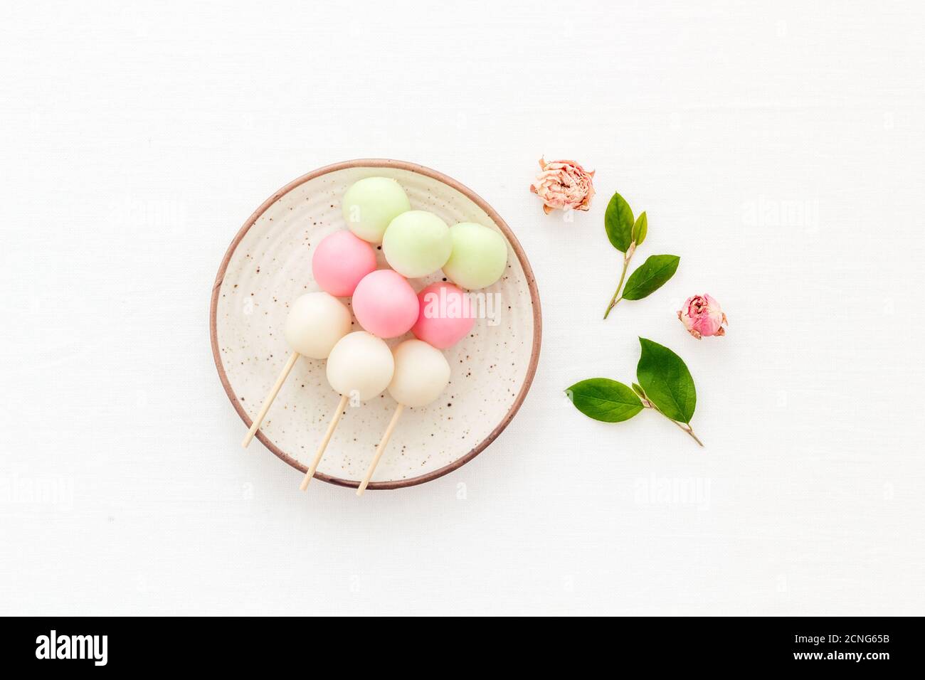 Japanese three colored dumplings Dango on plate, top view Stock Photo ...