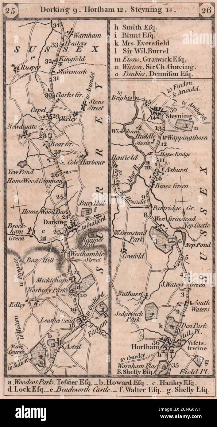 Leatherhead-Dorking-Newdigate-Horsham-Steyning road strip map PATERSON ...