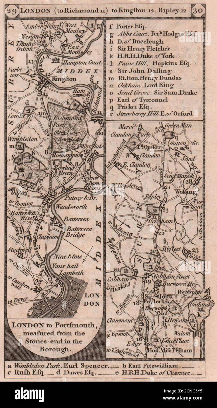 Battersea-Wandsworth-Kingston-Cobham-Woking road strip map PATERSON ...