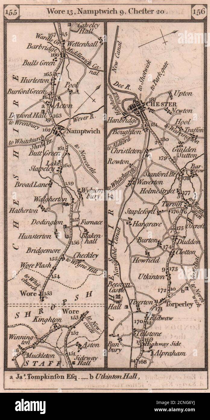 Nantwich - Tarporley - Chester road strip map PATERSON 1803 old antique ...