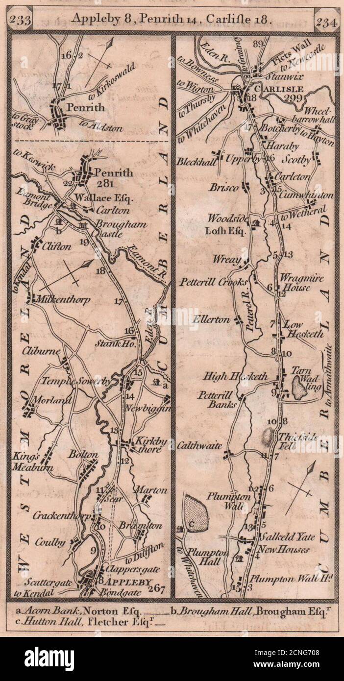 Appleby-Temple Sowerby-Penrith-Hesket-Carlisle road strip map PATERSON ...