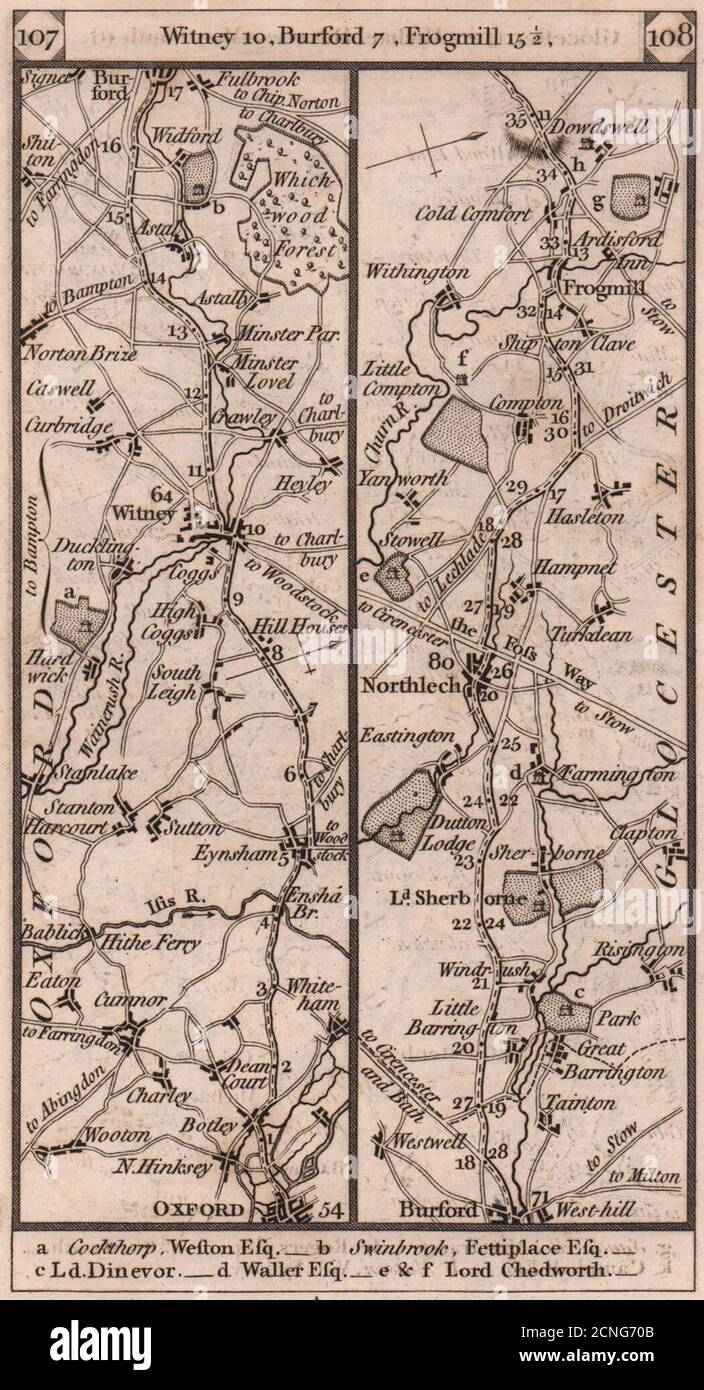 Oxford-Witney-Burford-Northleach-Frogmill road strip map PATERSON 1803 ...